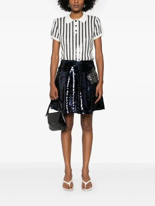 MSGM Sequin-embellished Striped Polo Jumper