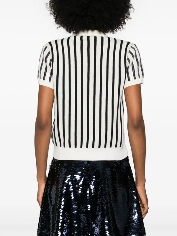 MSGM Sequin-embellished Striped Polo Jumper