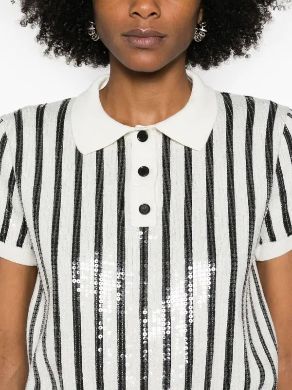 MSGM Sequin-embellished Striped Polo Jumper