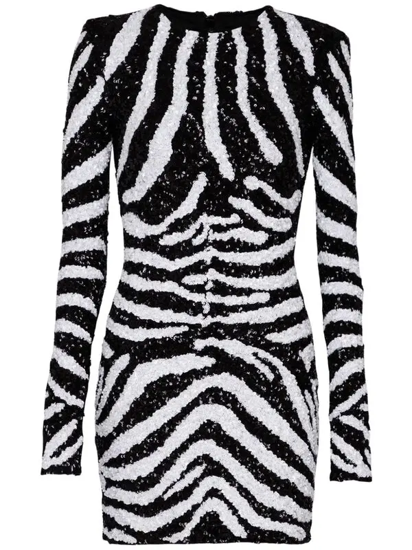 Balmain Sequin-embellished Zebra Pattern Dress - Black