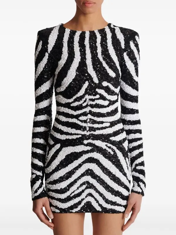 Balmain Sequin-embellished Zebra Pattern Dress