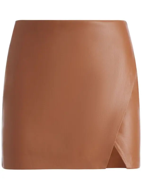 Alice + Olivia Siobhan Faux Leather Wrap Skirt - Brown