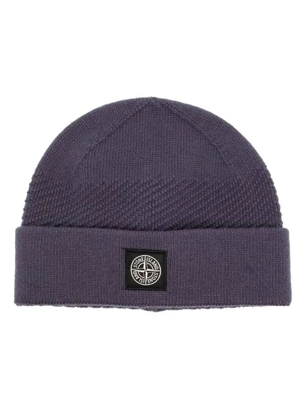 Stone Island Logo-patch Ribbed-knit Beanie - Blue