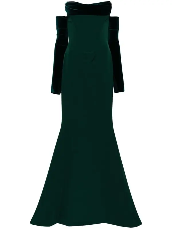 RHEA COSTA Raven Crepe Gown - Green