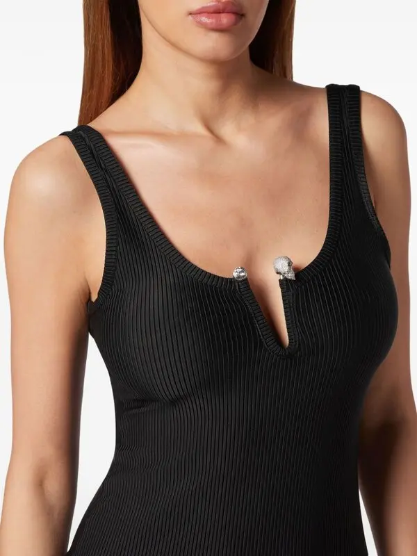 Philipp Plein Metallic Skull Ribbed Dress