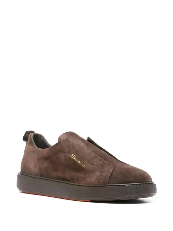 Santoni Suede Slip-on Sneakers - Brown