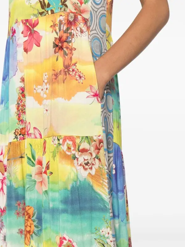 Johnny Was Mix-print Tiered Midi Dress