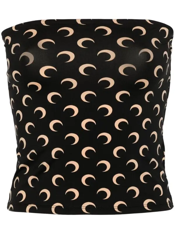 MARINE SERRE Moon Print Jersey Second Skin Tube Top - Black