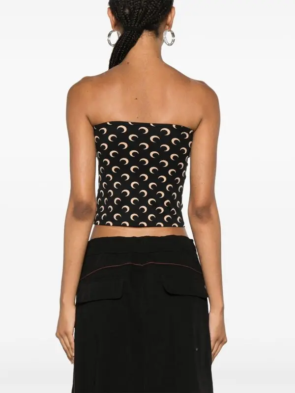 MARINE SERRE Moon Print Jersey Second Skin Tube Top - Black