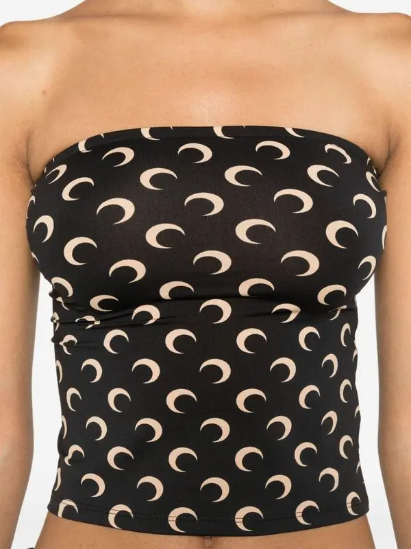 MARINE SERRE Moon Print Jersey Second Skin Tube Top - Black