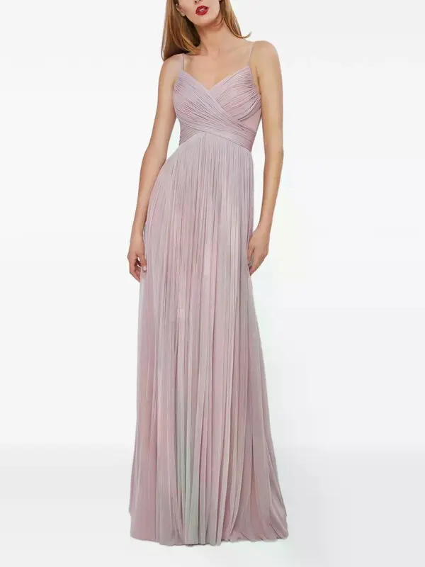 CRISTALLINI Powder Pleated Tulle Maxi Dress - Pink