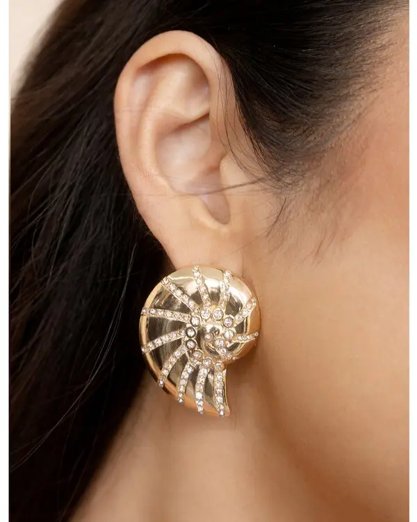 Ettika Studded Shell Statement Stud Earrings