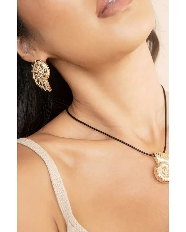 Ettika Studded Shell Statement Stud Earrings