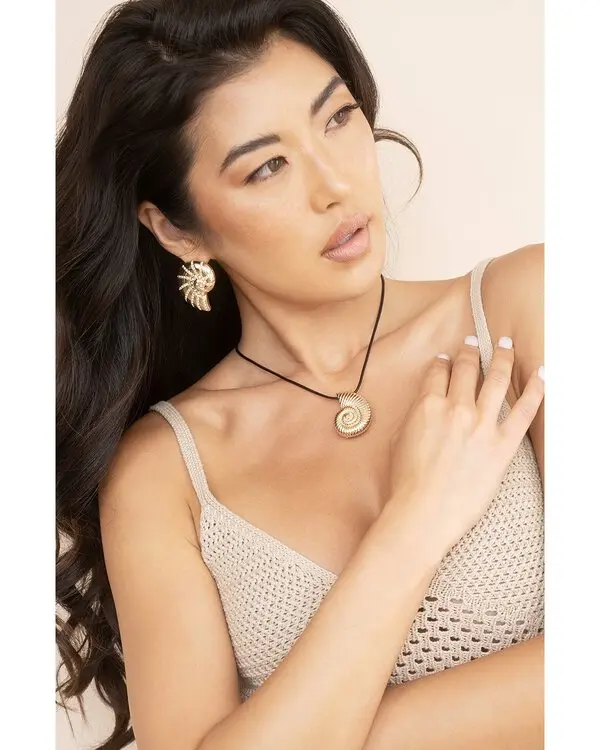 Ettika Studded Shell Statement Stud Earrings