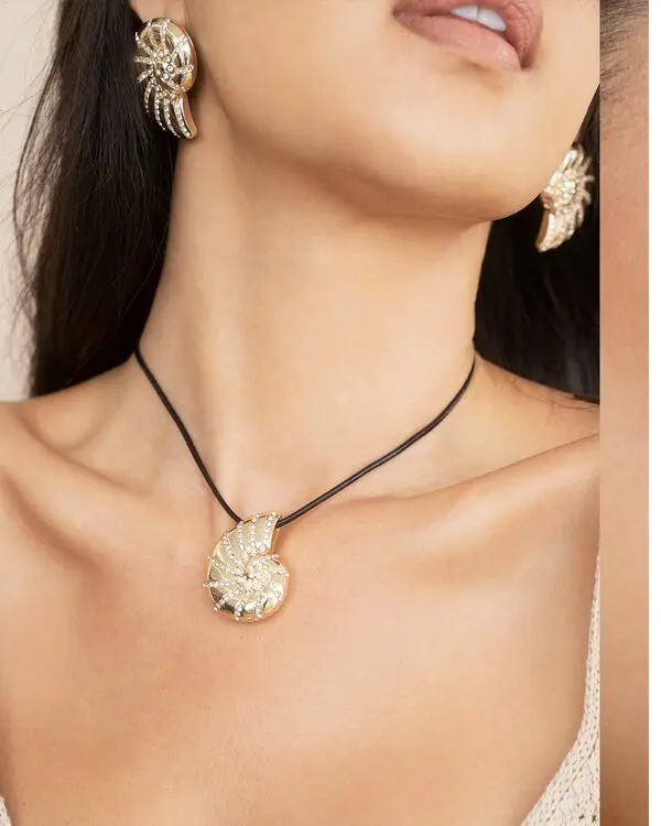 Ettika Studded Shell Statement Stud Earrings