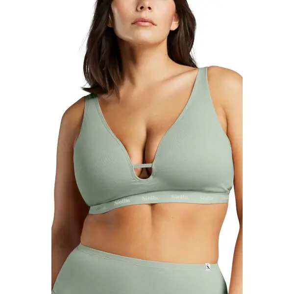 SIELLA Organic Cotton Plunge Foam Bra - Sage