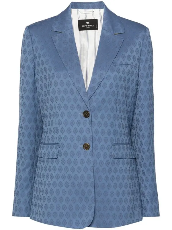 Etro Patterned Jacquard Wool Blazer - Blue