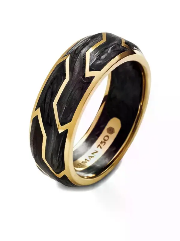 David Yurman 18kt Yellow And Forged Carbon Band Ring - Gold