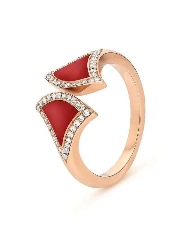 BVLGARI Divas' Dream 18k Rose Gold, Carnelian & 0.17 Tcw Diamond Ring - Pink Gold