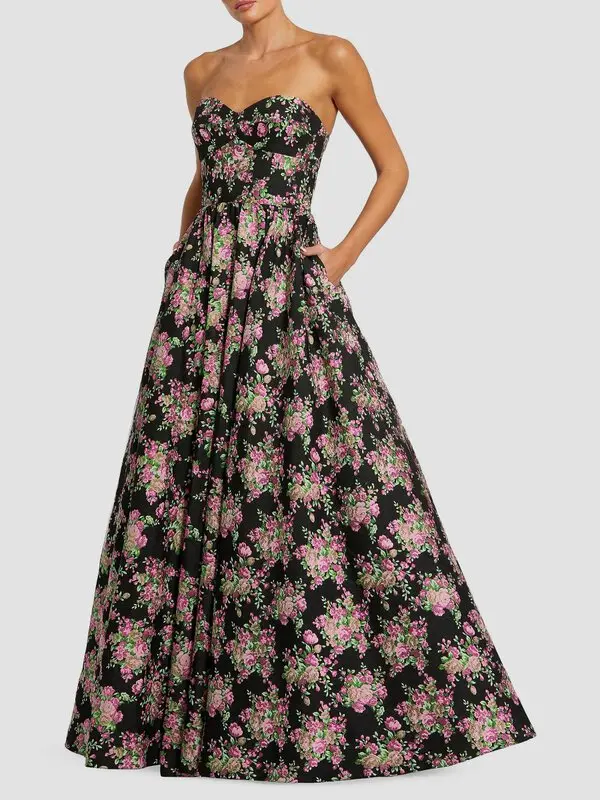 Mac Duggal Floral Brocade Strapless Ballgown