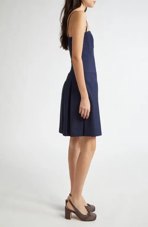 Sandy Liang Roo Pleated Drop Waist Dress In Navy - 40% Off