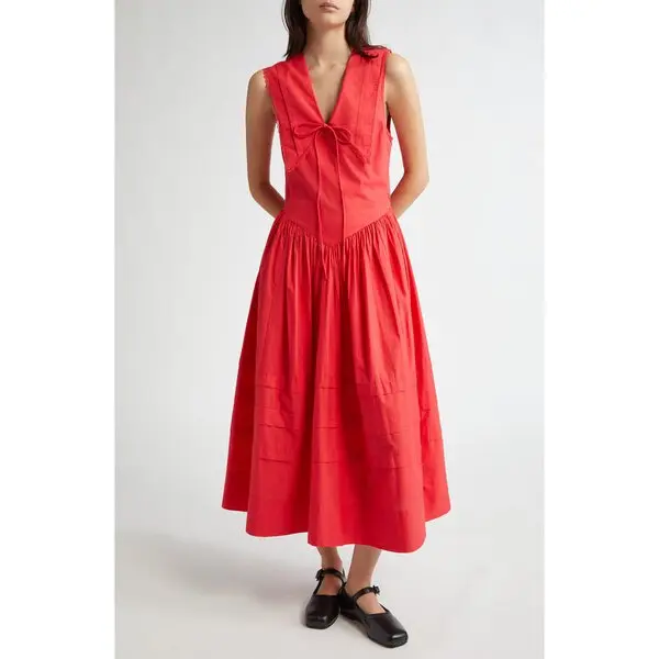 Sandy Liang Opa Cotton Poplin Midi Dress