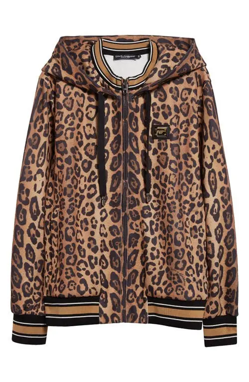Dolce & Gabbana Interlock Print Zip Hoodie - Leopard
