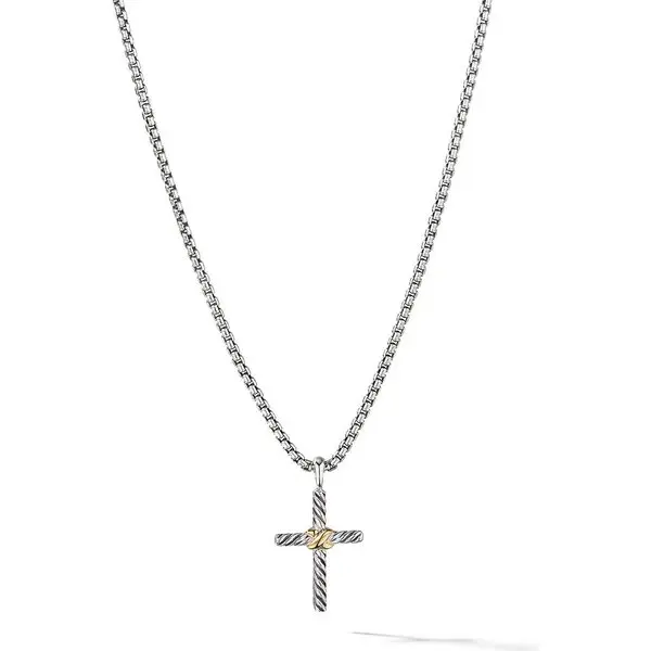 David Yurman Sterling Silver And 14k Yellow Gold Cross Pendant Necklace - Silver/gold