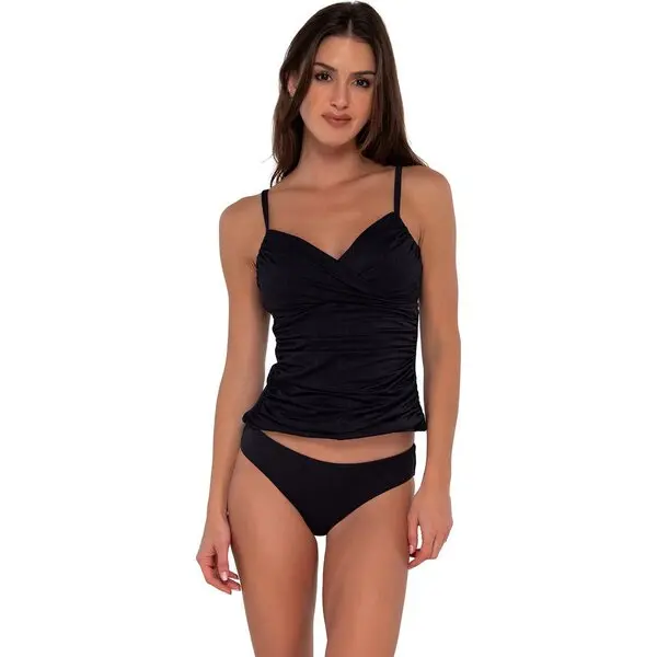 SUNSETS Simone Tankini Swimsuit Top - Black Seagrass Texture
