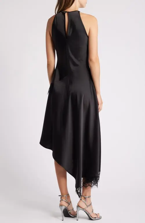 Melloday Lace Trim Asymmetric Hem Satin Dress In Black - 70% Off |  Editorialist