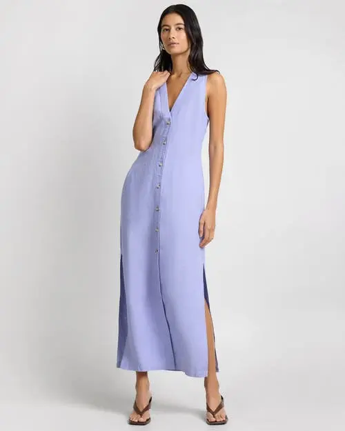 Onia Air Linen Button-down Maxi Dress - Periwinkle