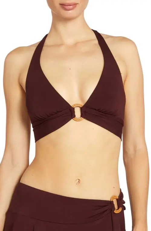 Robin Piccone Margot Ring Halter Bikini Top - Carob
