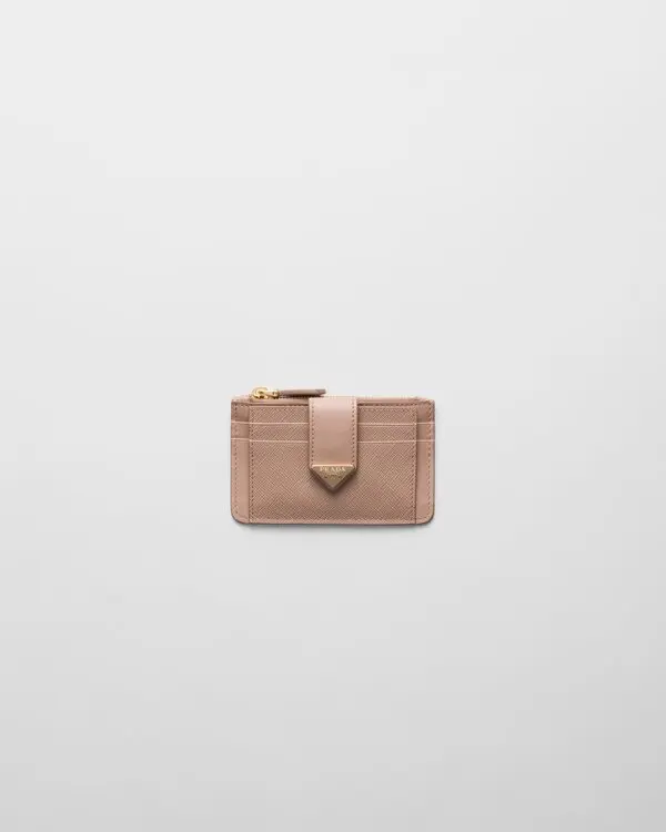 Prada Saffiano And Smooth Leather Card Holder - Powder Pink
