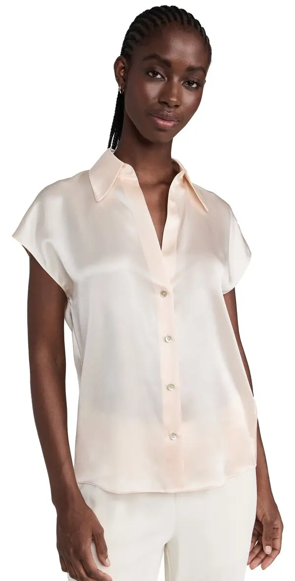 Vince Cap Sleeve Silk Satin Blouse - Chiffon