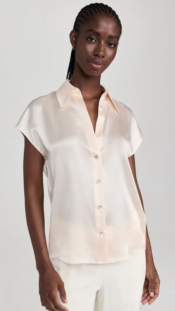 Vince Cap Sleeve Silk Satin Blouse - Chiffon