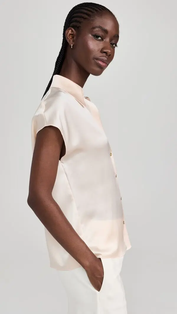 Vince Cap Sleeve Silk Satin Blouse - Chiffon