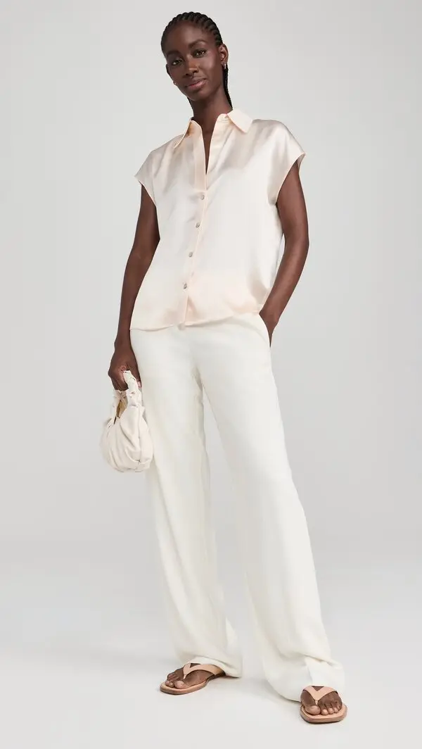 Vince Cap Sleeve Silk Satin Blouse - Chiffon