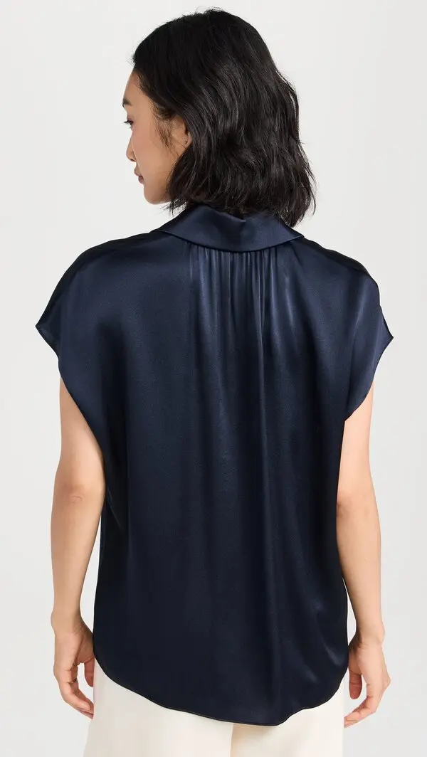 Vince Cap Sleeve Silk Satin Blouse - Coastal