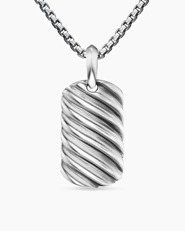 David Yurman Sculpted Cable Tag In With Diamonds - 18k White Gold