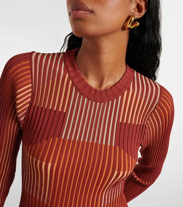 TOD'S Striped Plissé Midi Dress
