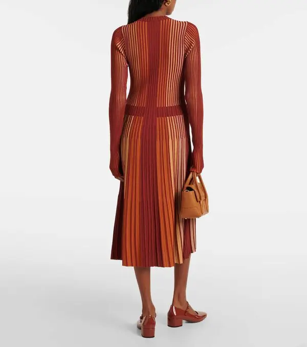 TOD'S Striped Plissé Midi Dress