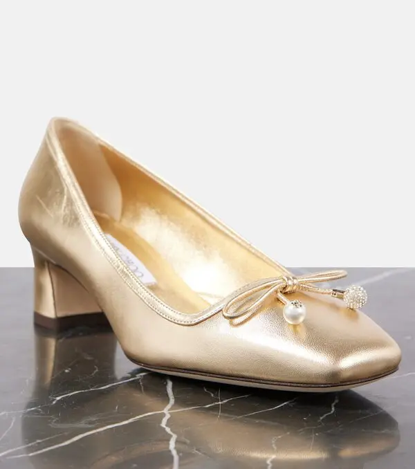 JIMMY CHOO Elme 45 Metallic Leather Pumps - Gold