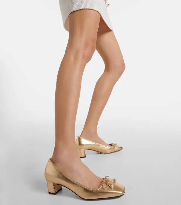 JIMMY CHOO Elme 45 Metallic Leather Pumps - Gold