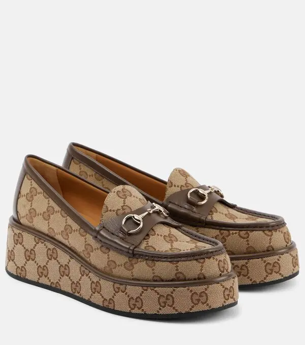 Gucci Horsebit Gg Canvas Platform Loafers - Beige | Editorialist display picture 1