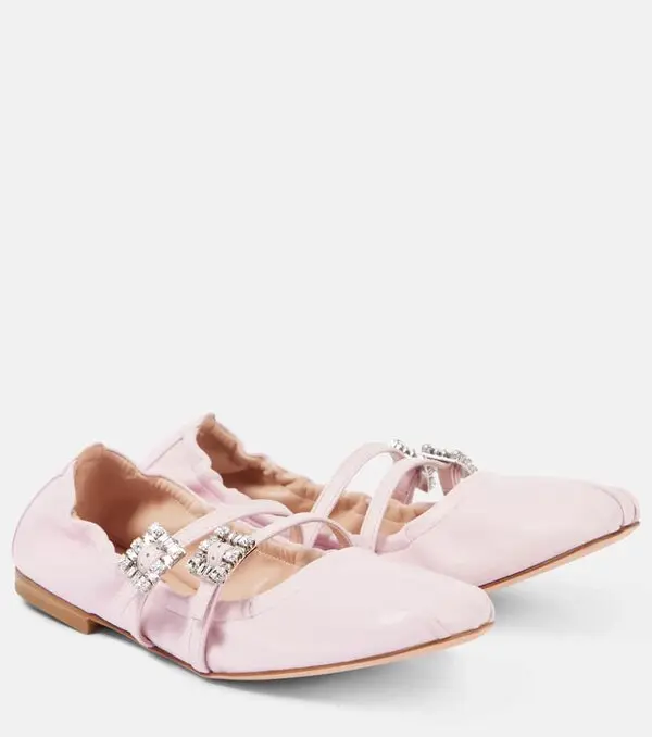 ROGER VIVIER Crystal-embellished Leather Mary Jane Flats - Pink