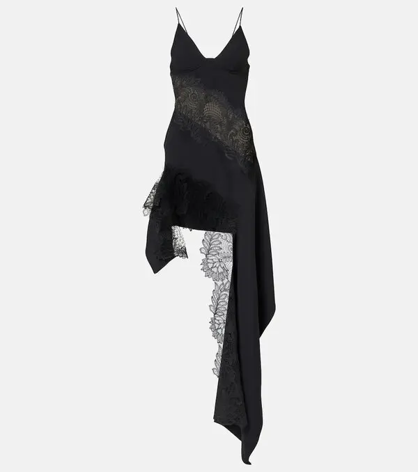David Koma Asymmetric Lace-trimmed Mini Dress - Black