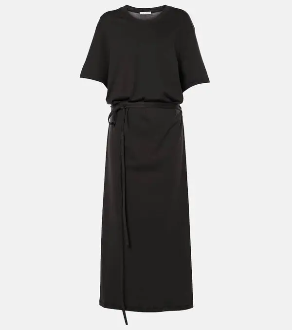 LEMAIRE Belted Cotton Jersey Midi Dress - Black