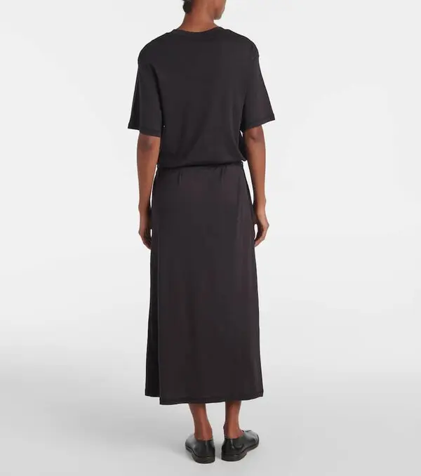 LEMAIRE Belted Cotton Jersey Midi Dress - Black