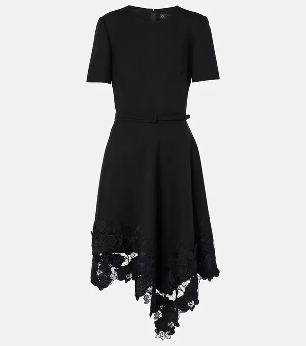 Oscar De La Renta Asymmetric Wool-blend Midi Dress - Black