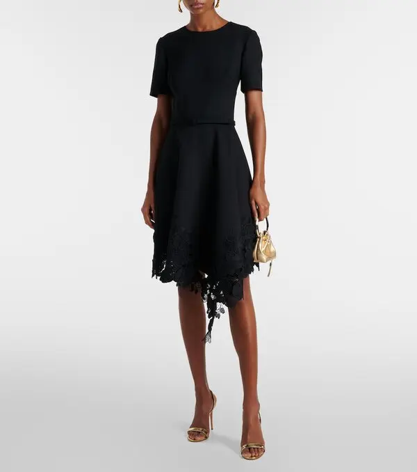 Oscar De La Renta Asymmetric Wool-blend Midi Dress - Black